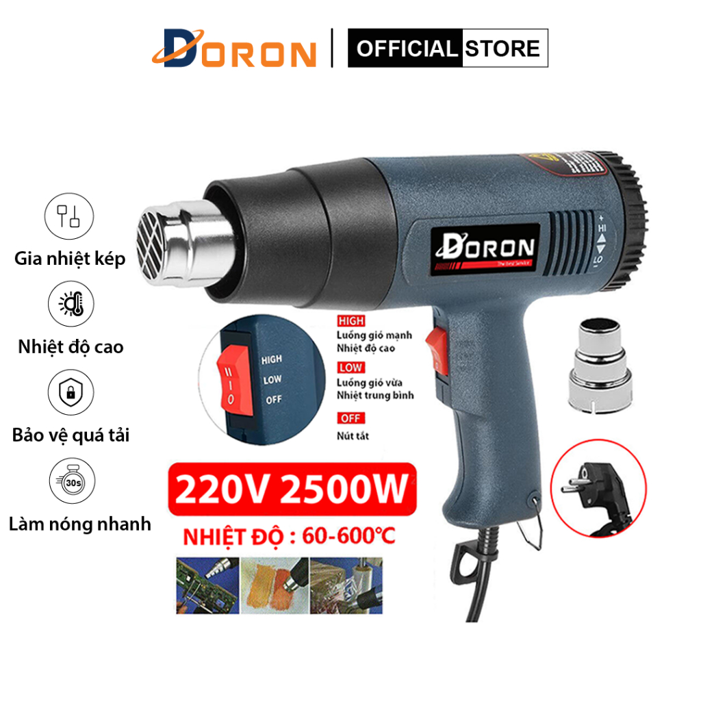 Máy khò màng co DORON 2500W công suất cực lớn, hai chế độ gió | Shopee ...