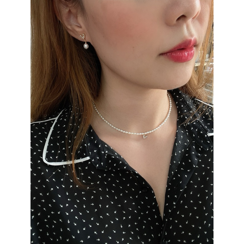 Dây chuyền Choker trai ngọt gần tròn mặt tim ti ny đính đ á lấp lánh dễ ...