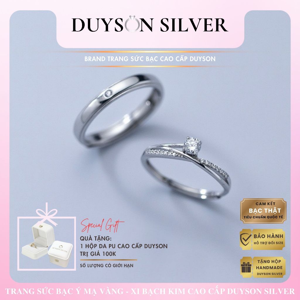 Nhẫn đôi bạc nam nữ DUYSON SILVER, nhẫn cặp bạc Ý S925 đính đá chỉnh được cỡ [NDFS8] | Shopee ...