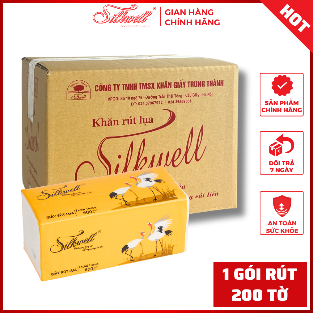 Thùng 9 giấy ăn rút Silkwell Sếu 200 tờ 3 lớp hàng cao cấp, lụa mềm mịn ...