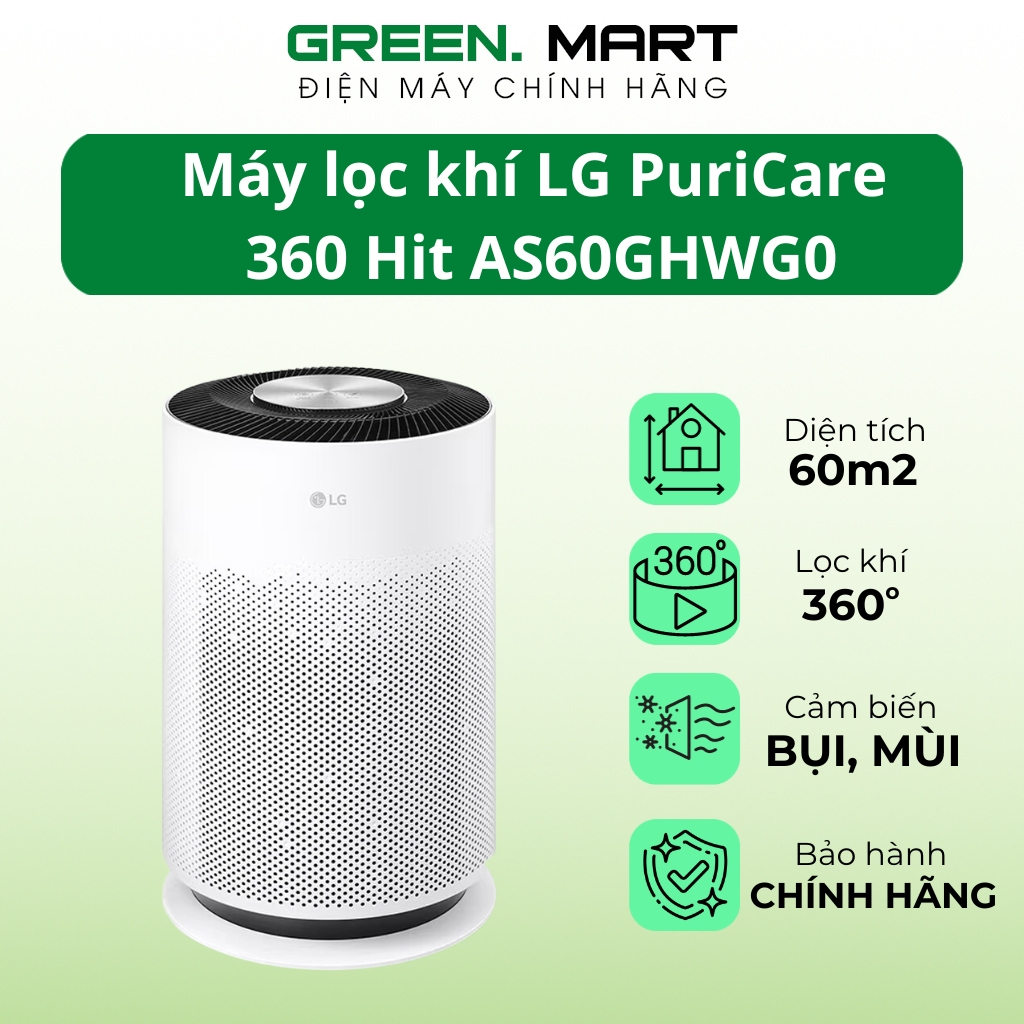 Máy lọc không khí LG PuriCare 360 Hit AS60GHWG0 41W | Lọc không khí AS60 màu trắng cho phòng ...