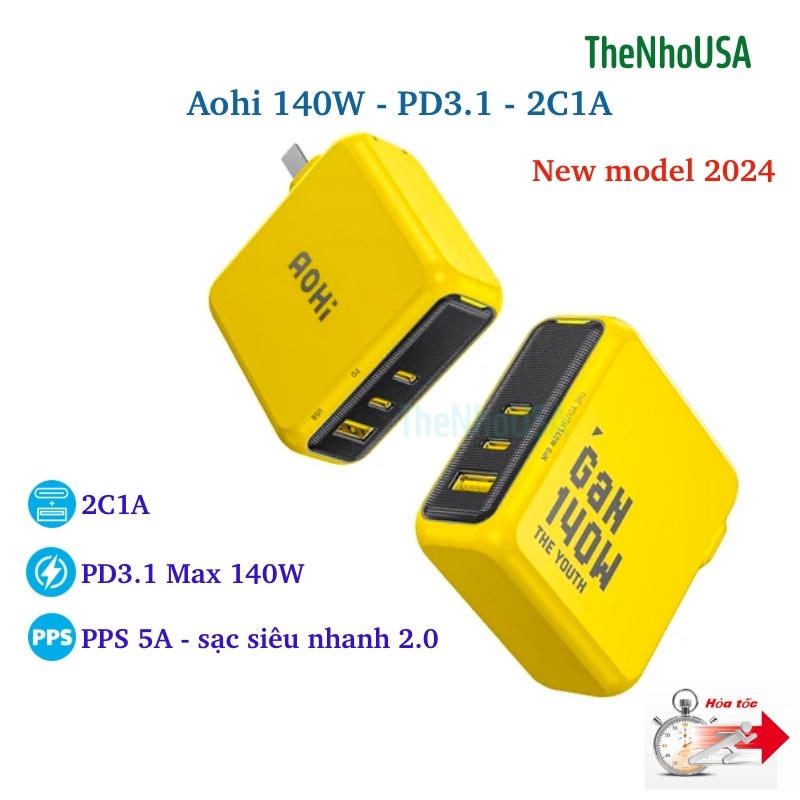 [Chính hãng] Củ sạc nhanh Aohi Magcube PD3.1 140w 3 cổng 2C1A AOC C012 C017 PD PPS QC4 BH12T ...