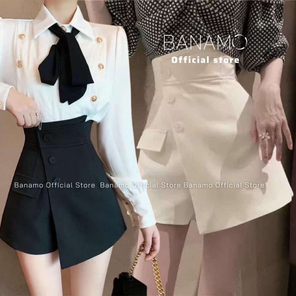 Quần short nữ quần sooc cạp cao 3 khuy túi vuông chất vải vitex ko bai xù thời trang nữ BANAMO ...