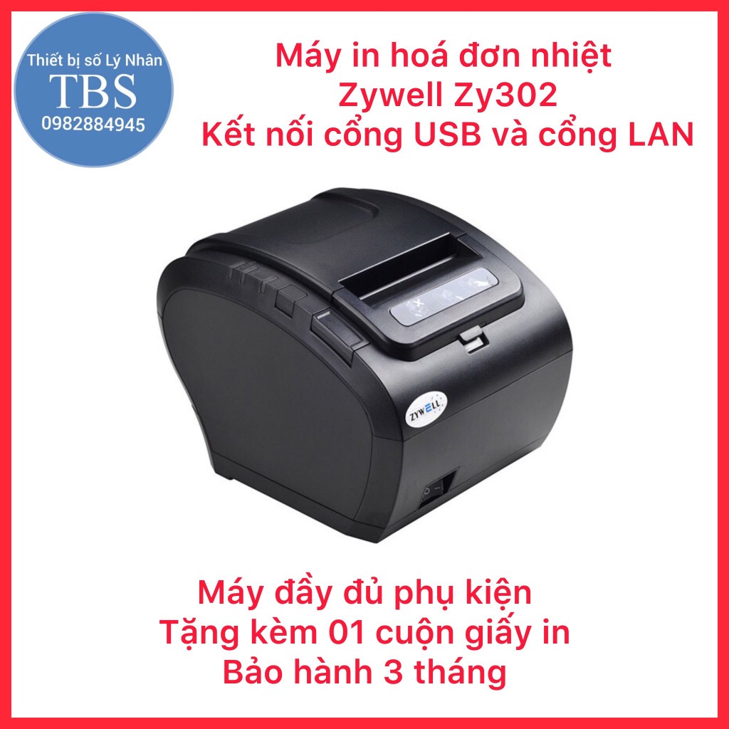 Máy in hóa đơn nhiệt Zywell ZY303 kết nối cổng USB và cổng LAN, in khổ ...