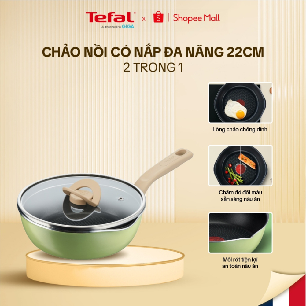 Chảo nồi chống dính 22cm/24cm có nắp Tefal đa năng - G1672524/G1662524/G1652524 - Chống dính ...