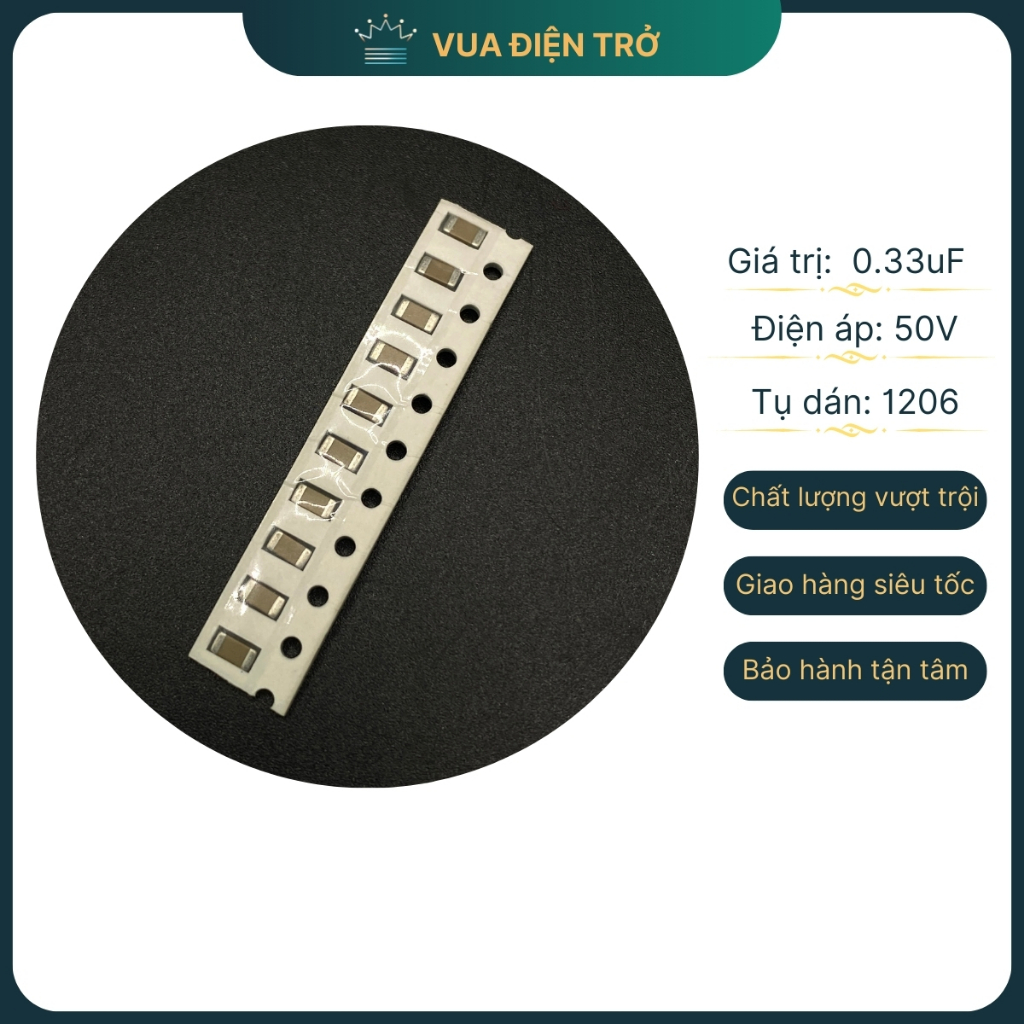 Tụ dán SMD 1206 334-330nF 0.33uF 50V 10% chất lượng tốt (dây 10 chiếc) vua điện trở | Shopee ...