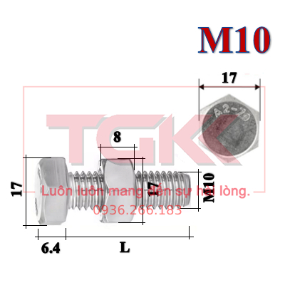 Bulong kèm đai ốc inox 304 M10 (DIN933+DIN934) | Shopee Việt Nam