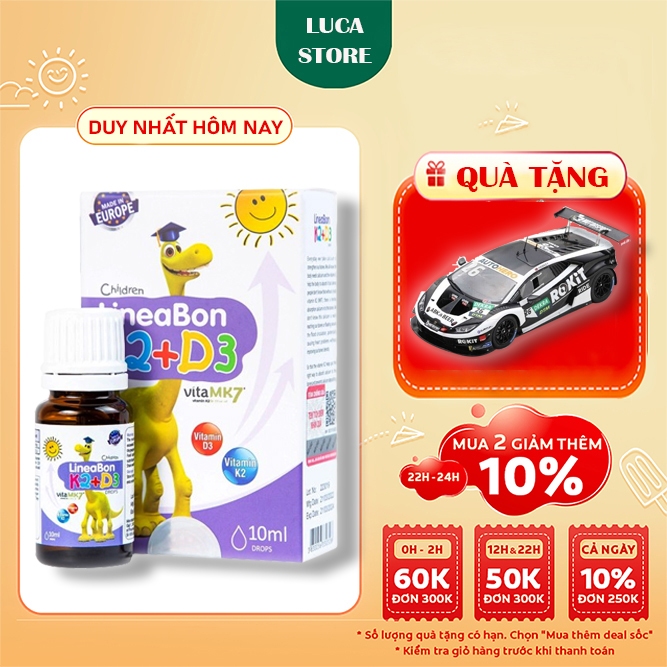 Lineabon D3K2 - bổ sung Vitamin D3 K2 Mk7 - Hỗ trợ hấp thụ canxi cho bé hiệu quả giúp xương răng ...