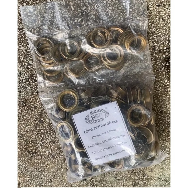 Khoen ore 14mm Khuy mắt cáo đóng bạt, bấm bạt 14ly Bằng sắt Màu Đồng Túi 100 cái + 100 long đền ...