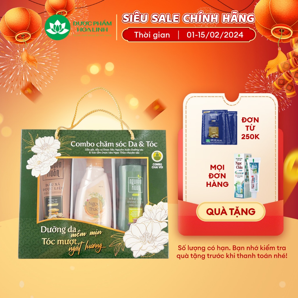 Combo chăm sóc Da & Tóc (1 Sữa tắm Ngọc Thảo chuyên sâu 300ml, 1 Dầu gội Nguyên Xuân dưỡng tóc ...