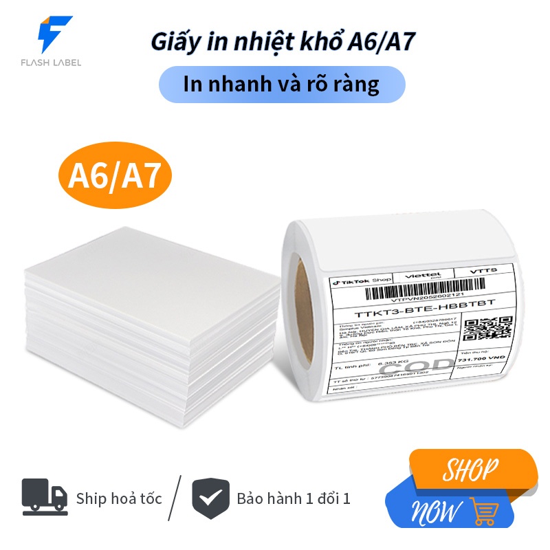 FLASHLABEL Thermal Paper Giấy in nhiệt 500 tờ khổ A6/A7 3 lớp chống ...