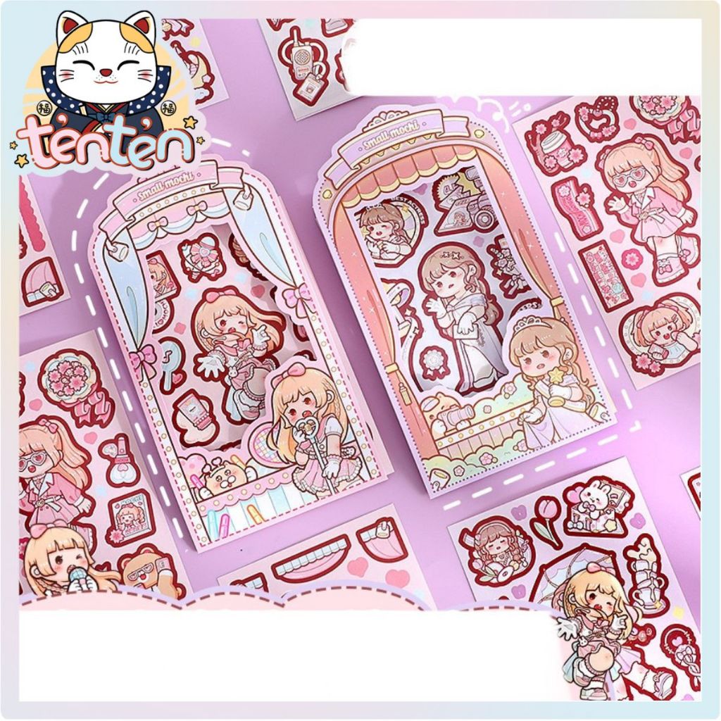 Sticker cute/Set 21 tấm sticker hình dán to hãng Duga hình bé gái hoạt ...