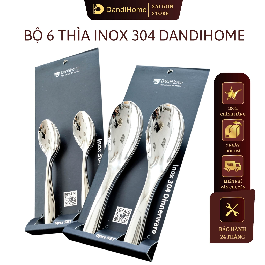 Bộ 6 thìa muỗng inox 304 DandiHome 2020 cao cấp, sang trọng, tinh tế ...
