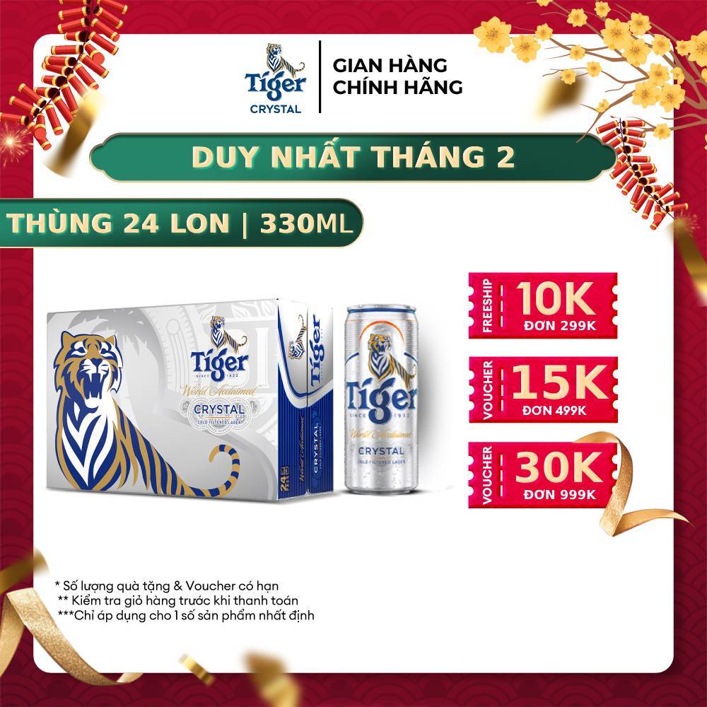 Nồng độ cồn 4.6% - Thùng 24 lon bia Tiger Crystal 330ml/lon | Shopee Việt Nam