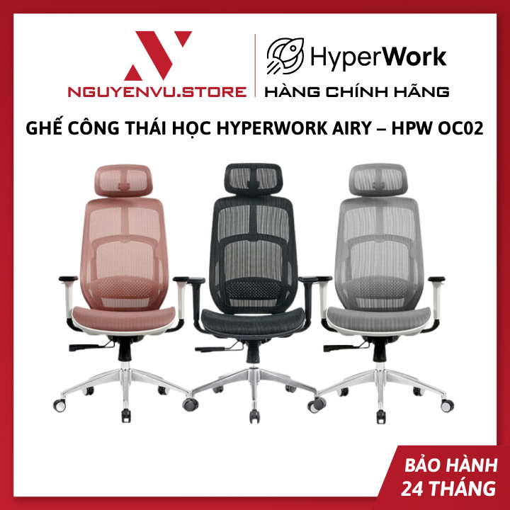 Ghế Công thái học HyperWork Airy HPW OC02 kèm tựa đầu (Đen/ Trắng/Hồng ...