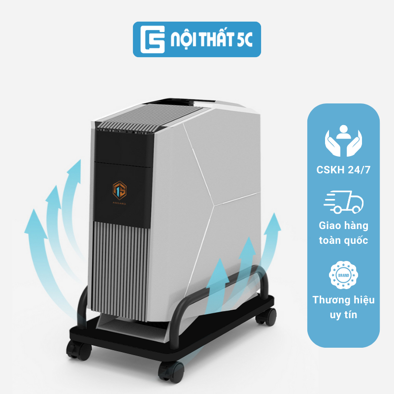 Kệ để cây máy tính Nội Thất 5C có bánh xe xoay 360 độ di chuyển dễ dàng, Kệ CPU trang bị thành ...