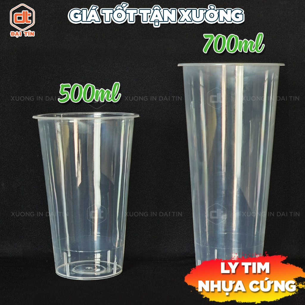 SET 50 Ly Tim Trong Nhựa Cứng 500-700ml, nắp phi 90mm, Ly Cà Phê Trà ...