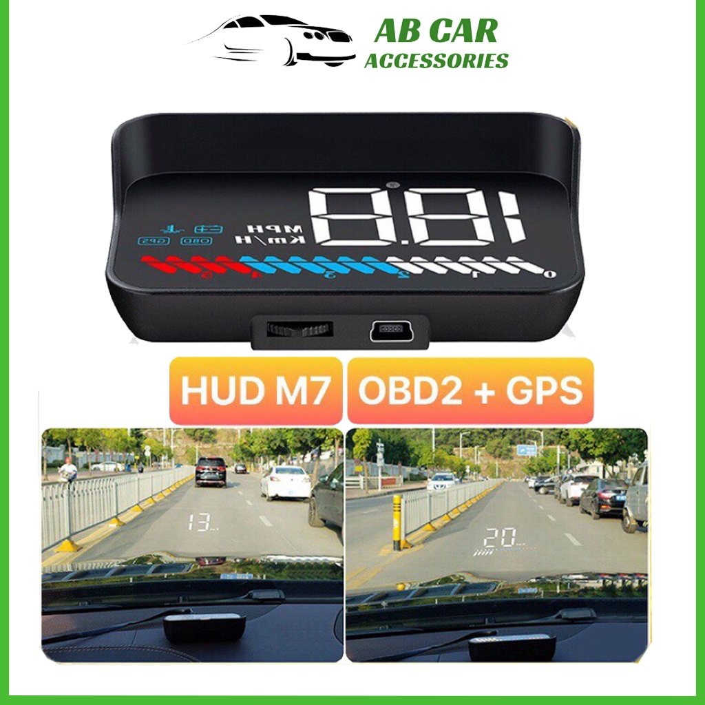 MÀN HÌNH HẮT KÍNH HUD M7, HIỂN THỊ TỐC ĐỘ VÀ CẢNH BÁO TỐC ĐỘ Ô TÔ, XE HƠI CẮM CỔNG OBD2 + USB ...