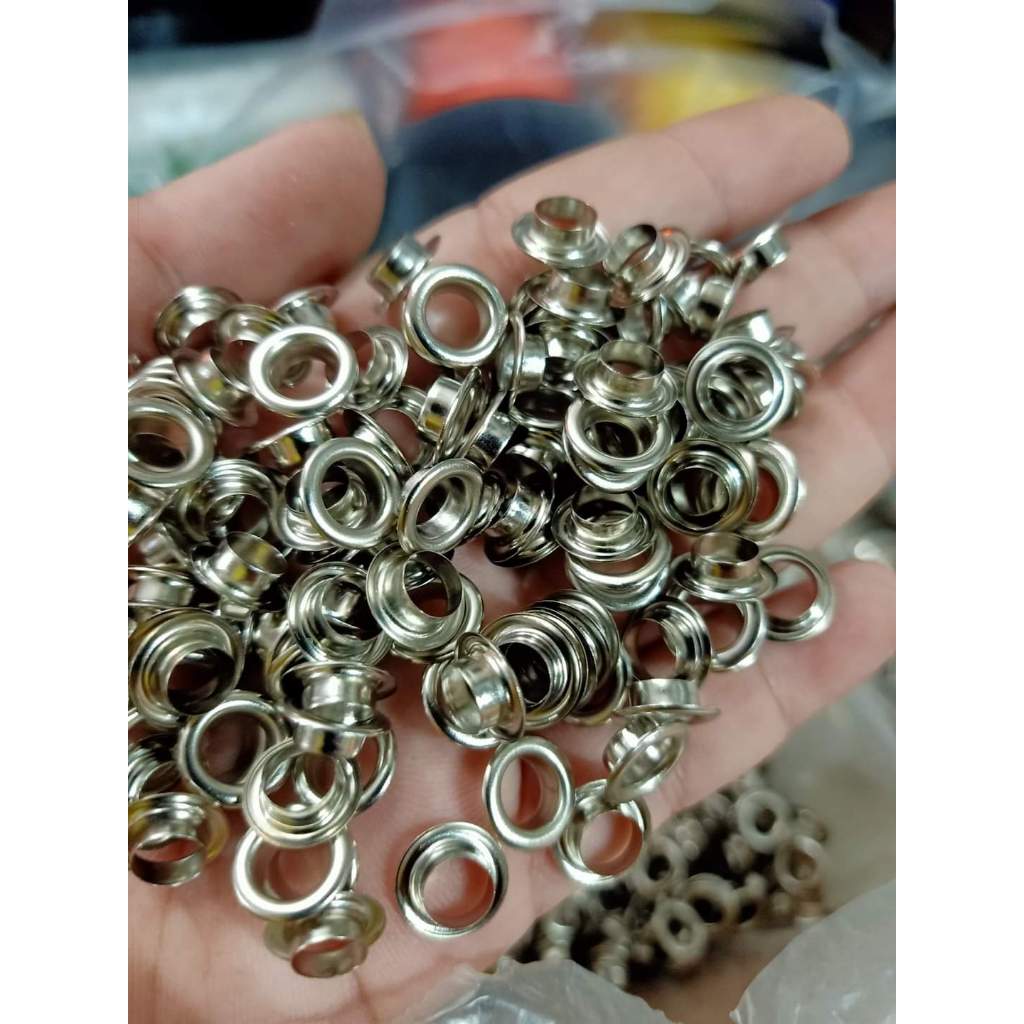 Khoen ore 6mm Khuy mắt cáo đóng bạt, bấm bạt, bấm túi giấy Bằng sắt Túi 100 cái + 100 long đền ...
