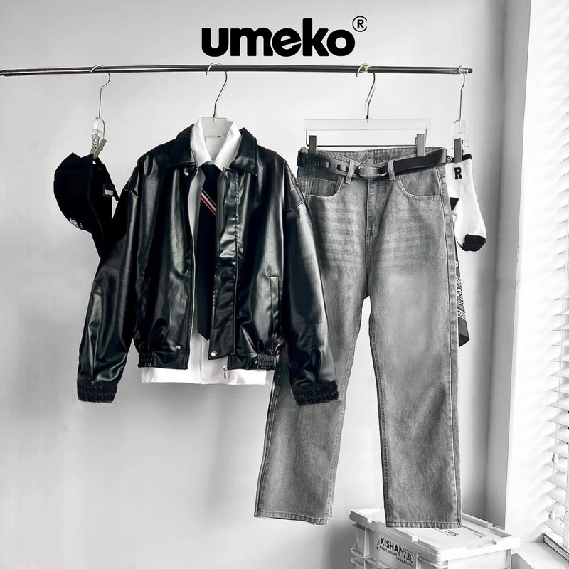 UMEKO Set BOSS WEAR Unisex Gồm Áo Jacket Da Form Boxy Màu Đen Và Quần ...