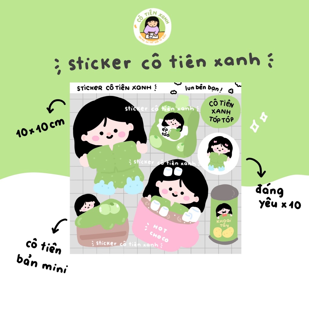 Sticker nhân vật Cô Tiên Xanh mini 10x10cm | Shopee Việt Nam