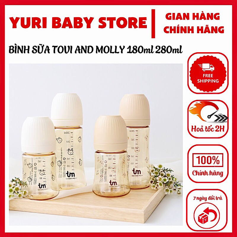 Bình sữa Tovi and Molly họa tiết Thỏ Sóc Chó Mèo Gấu trúc 180ml 280ml YURIBABYSTORE | Shopee ...