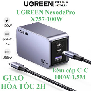 Bộ sạc nhanh UGREEN 100W NexodePro GaN 3 cổng 2C1A X757 hỗ trợ PD/PPS/QC kèm cáp C-C dài 1.5M ...