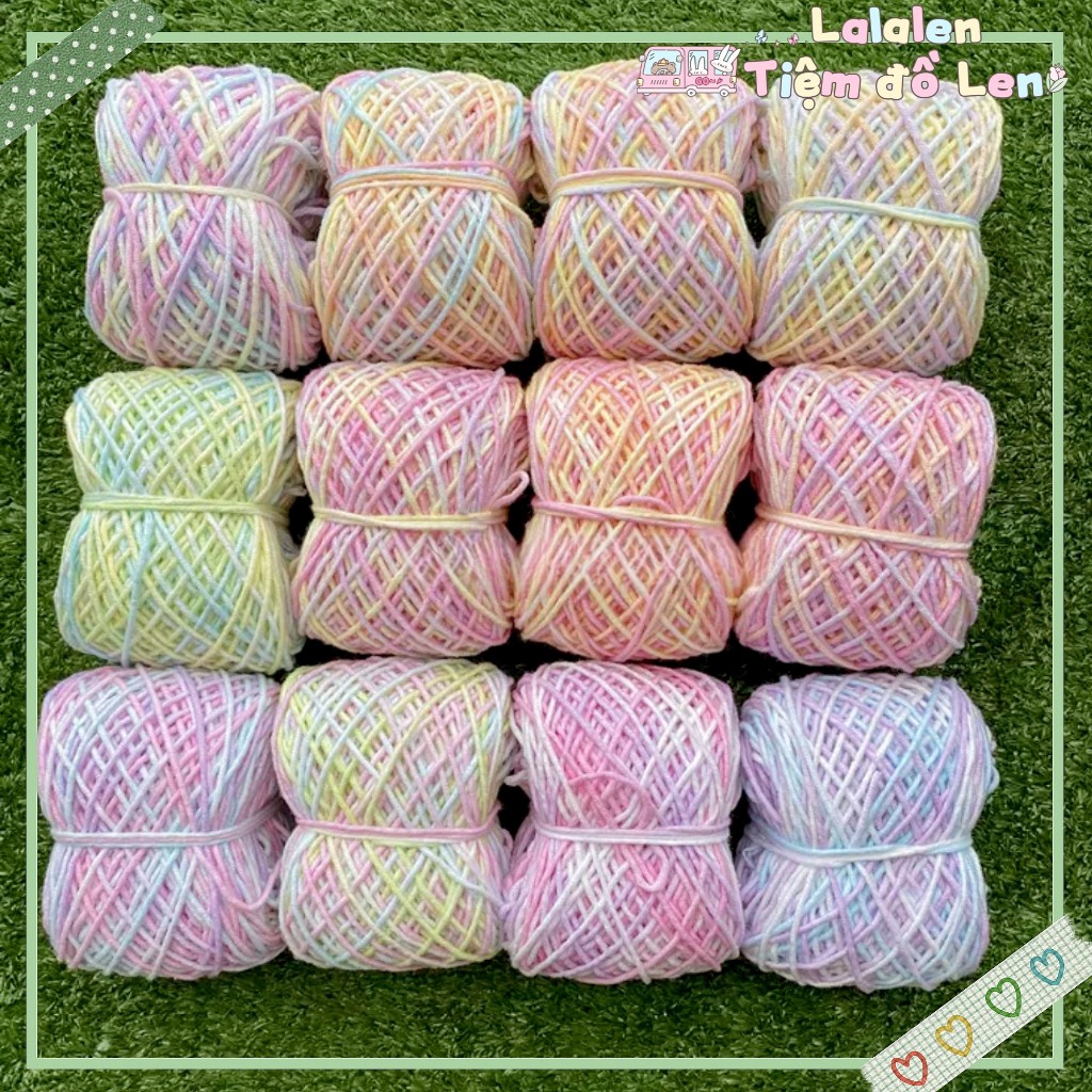 Len Bông Sữa Nhuộm Ombre/Màu Pastel Cầu Vồng - Chất Cotton - Cuộn 50gr ...