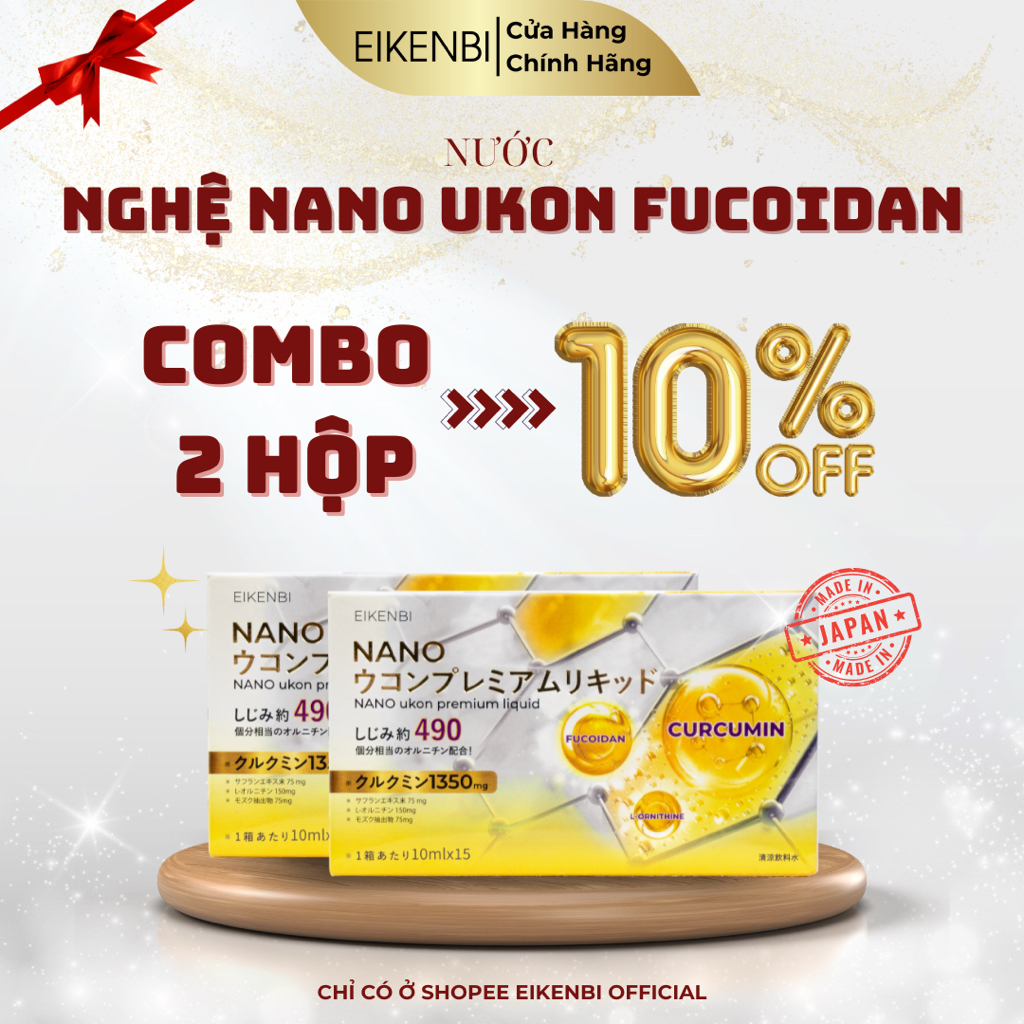 [Combo 2 hộp] Nước nghệ Nano Ukon Fucoidan Premium Liquid hộp 15 ống x ...
