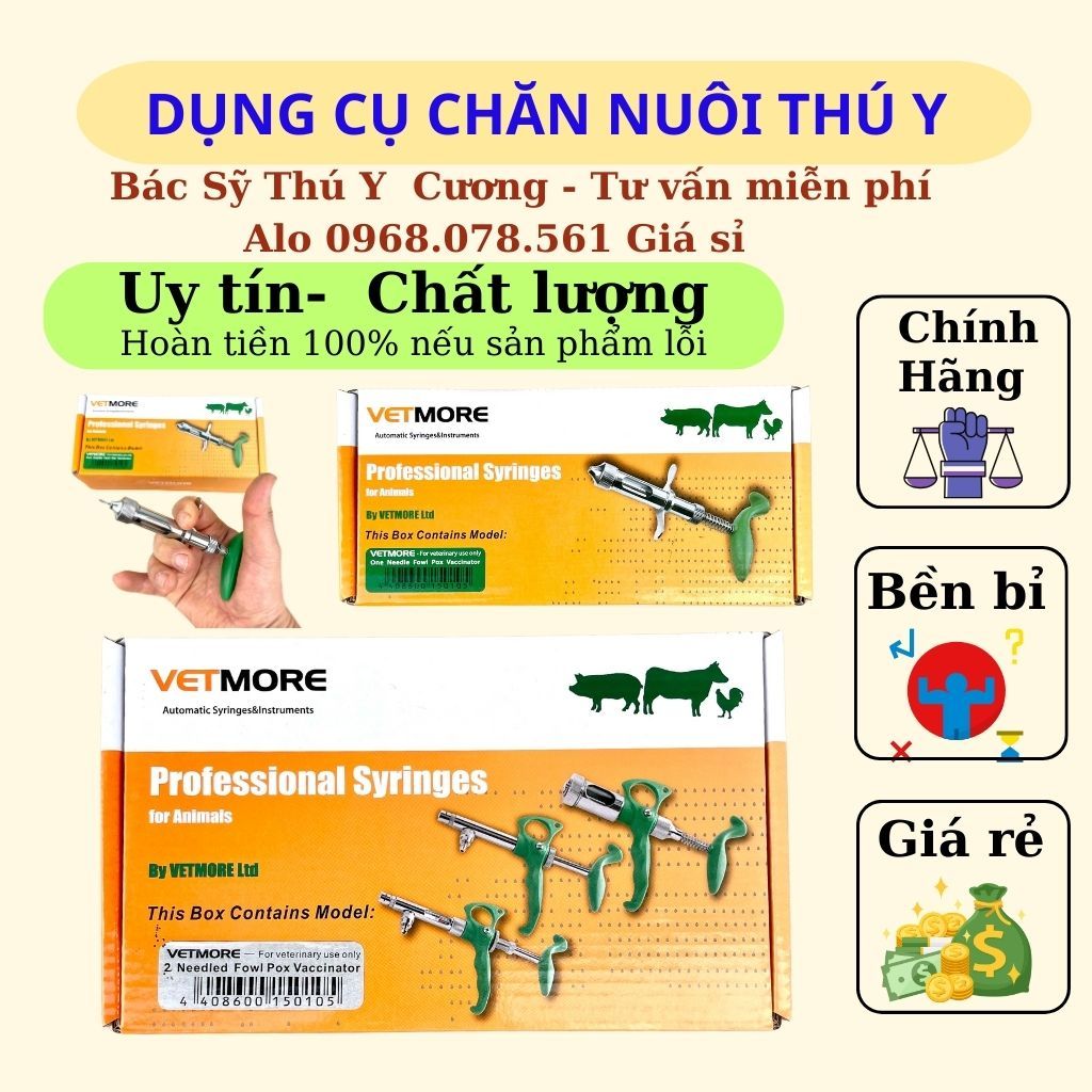 Chủng đậu gà, Xilanh chủng đậu tự động Vetmore chính hãng cao cấp 1 kim ...