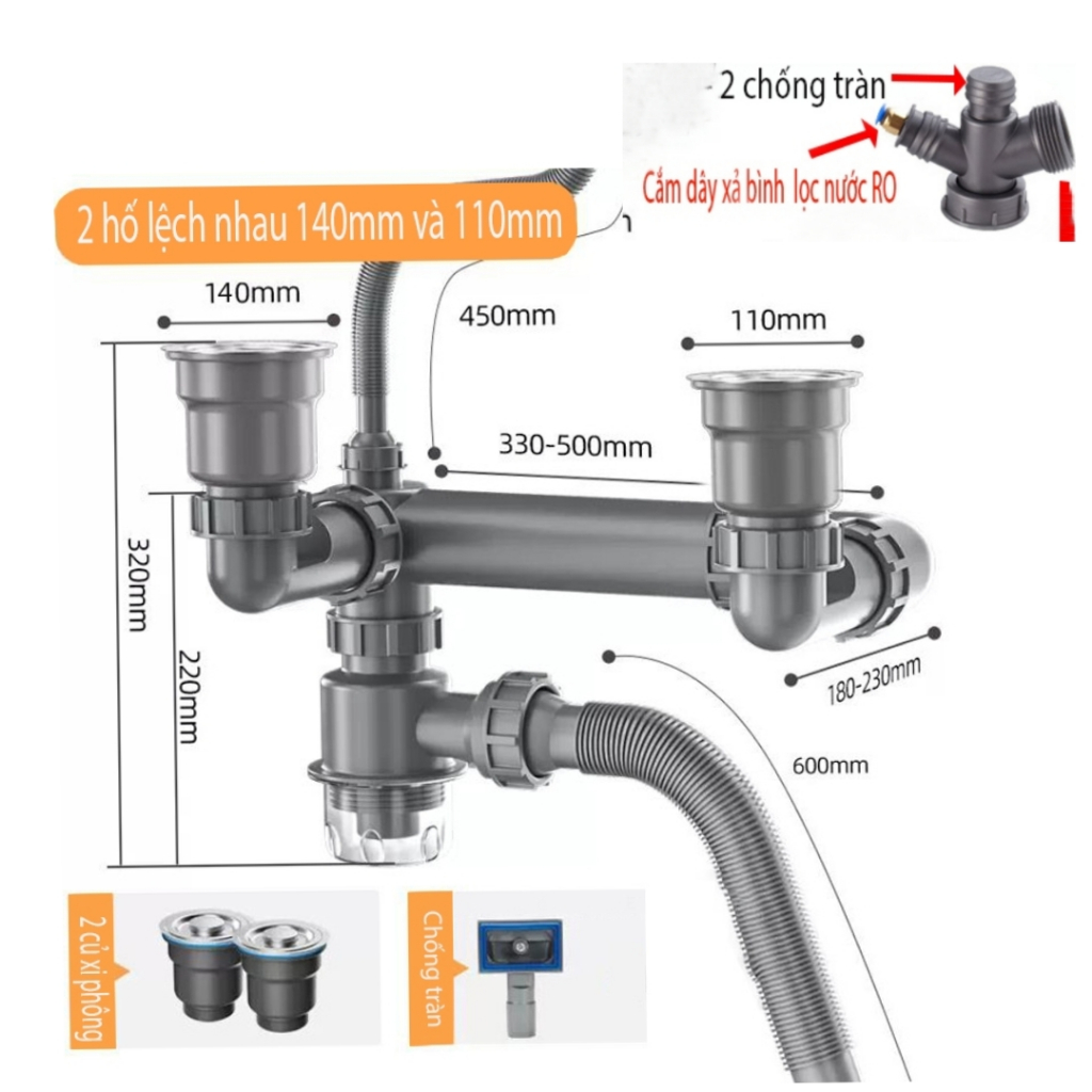Bộ xiphong thoát nước chậu rửa bát ống cứng ống thoát to ngăn mùi ...