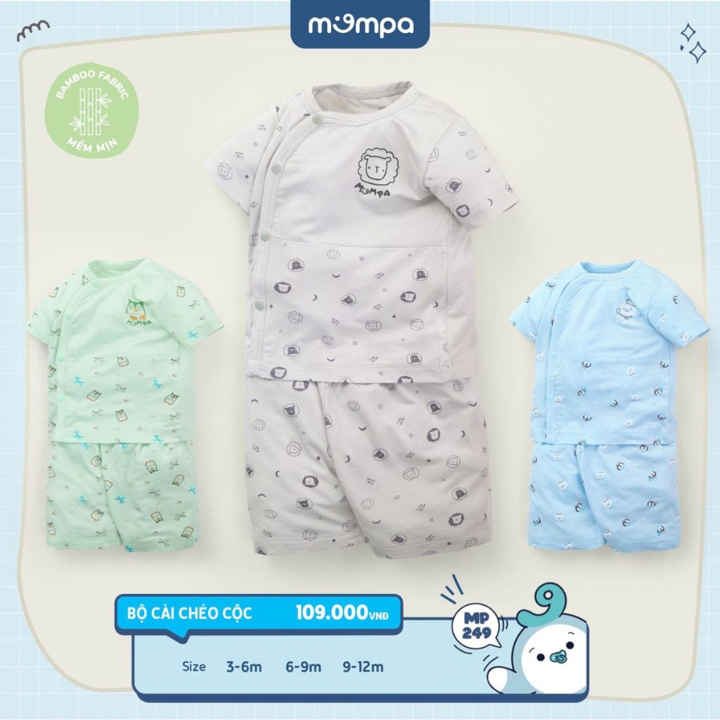 Bộ cộc tay cho bé Mompa từ 3 đến 12 tháng cài chéo vải Sợi tre Bamboo ...