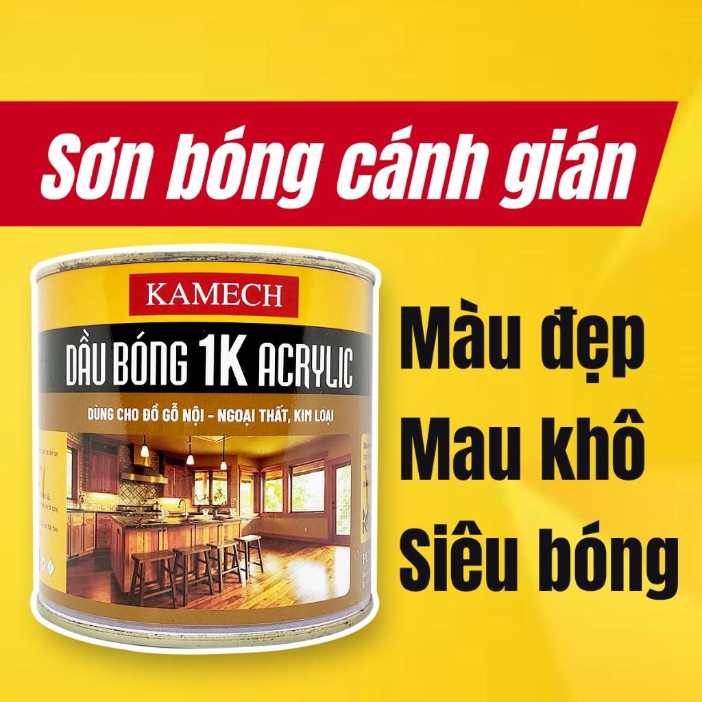 Dầu bóng cánh gián Kamech 1K dùng để sơn gỗ, tạo độ bóng đẹp cho bề mặt gỗ bóng cánh gián ...