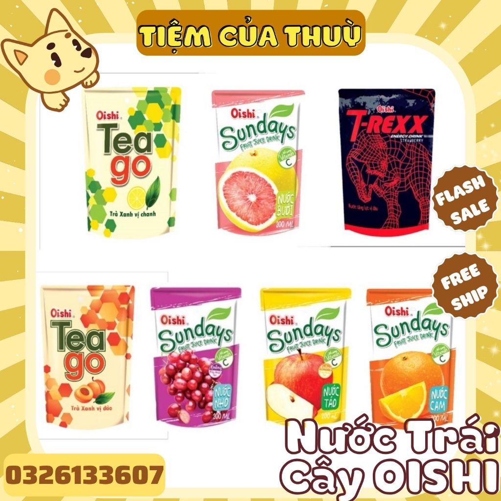 Thùng 10 Túi Nước Oishi Sundays/ T Rexx/ Tea Go / 200ML nhiều hương vị ...