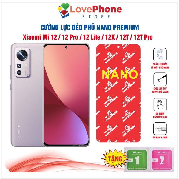 Cường lực Xiaomi 12 / 12X / 12Pro/ 12Lite / 12T / 12T Pro dẻo phủ Nano Premium chống xước bảo vệ ...