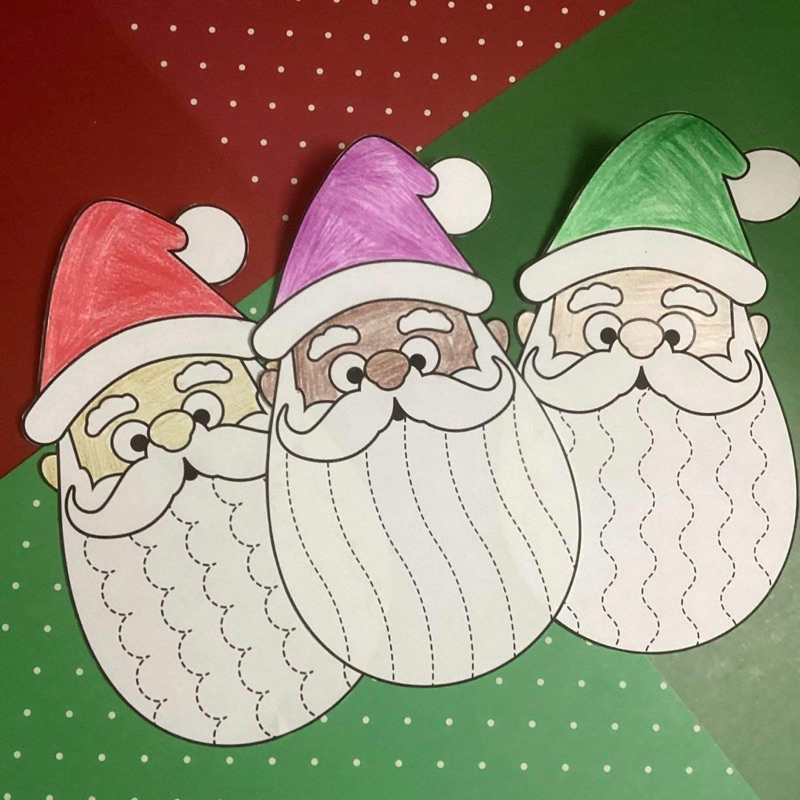 (Trace and Cut Santa's beard) - Tranh nét đứt, tô màu và cắt tỉa bộ râu ...