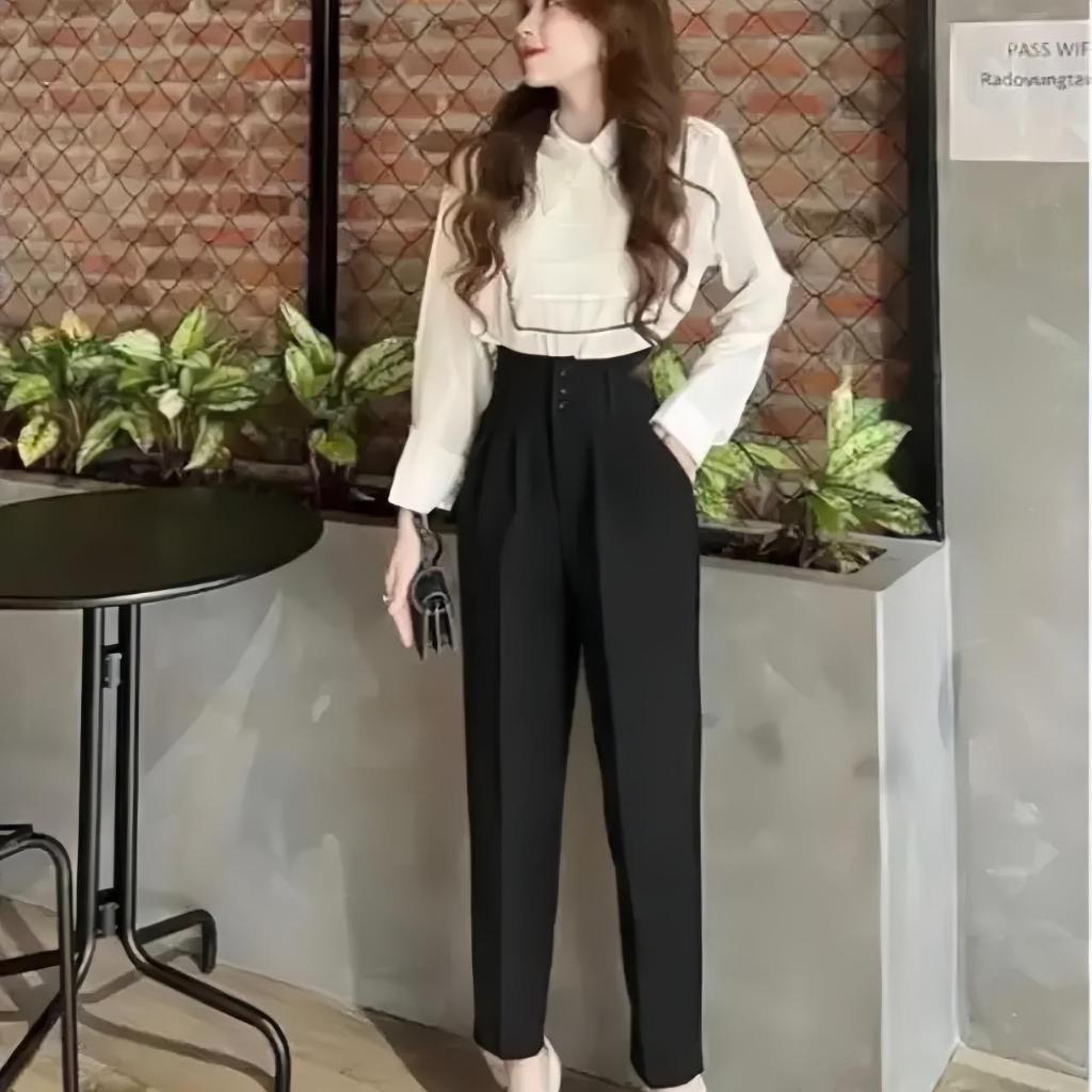 Quần baggy nữ Công sở học sinh sinh viên cạp cao 3 khuy dễ mặc dễ phối ...