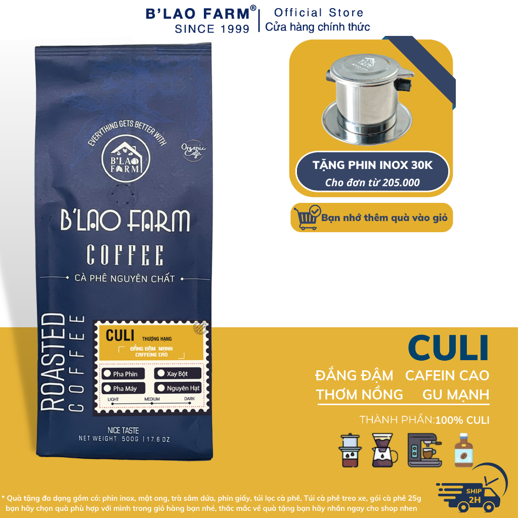 Cà phê nguyên chất CULI B'LAO FARM cà phê rang mộc dành cho pha phin ...