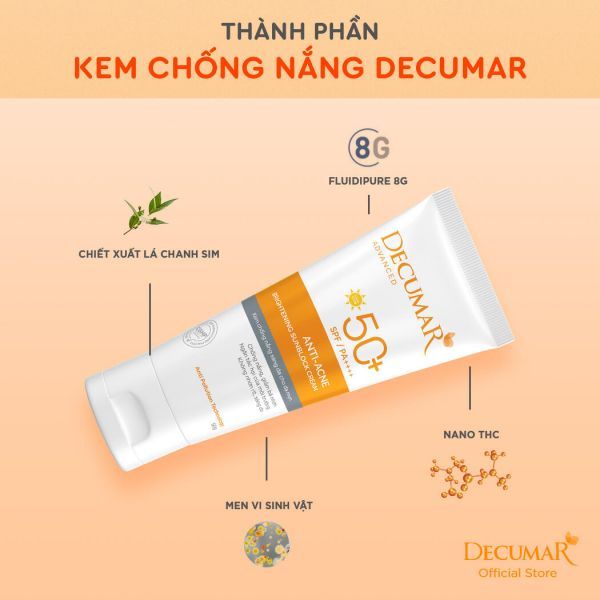 Kem Chống Nắng Ngăn Ngừa Mụn Decumar Advanced 50g, kiểm soát nhờn, thẩm ...