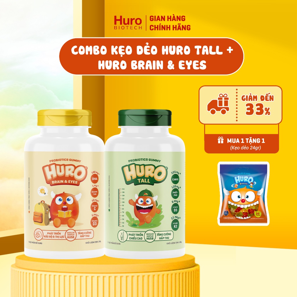 Combo 2 Hũ Kẹo Vitamin HURO Phát Triển Não Bộ, Chiều Cao, Chắc Khỏe ...