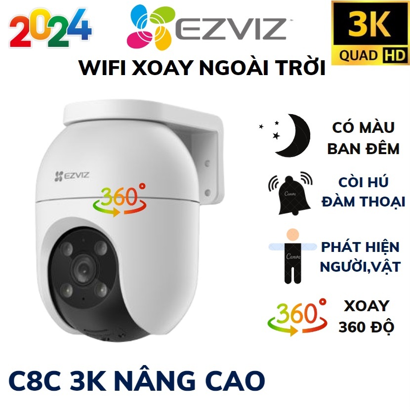 Camera WIFI Ngoài Trời Xoay 360 EZVIZ H8 PRO, H8C, 5MP 3MP 2K 3K SIÊU NÉT Màu Ban Đêm - Chính ...