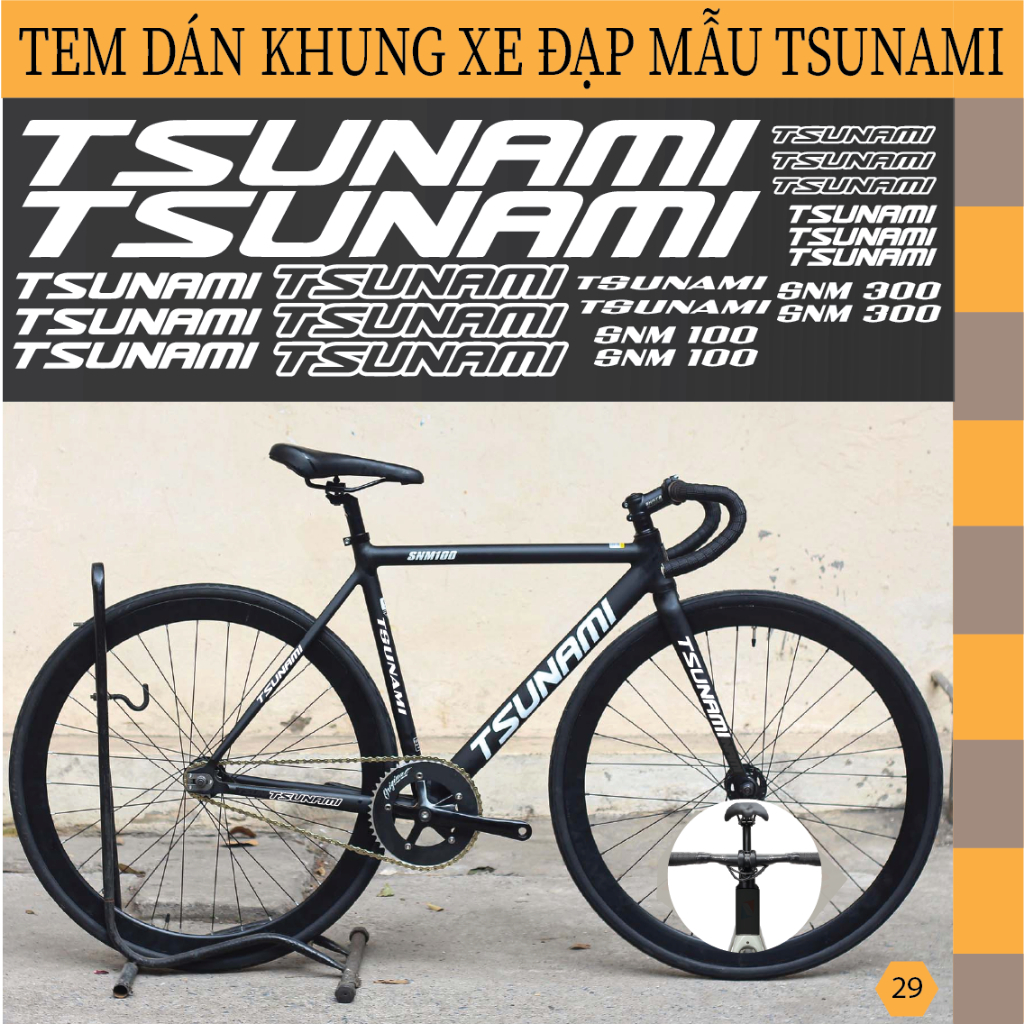 Tem Dán Trang Trí Khung Xe Đạp mẫu TSUNAMI Decal Cao Cấp Chống Nước Bám ...