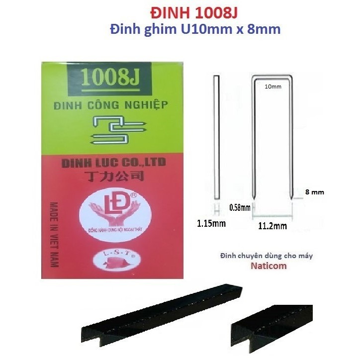 Đinh u 1008J màu Đen, hộp 5000 cây, đinh bắn gỗ, đinh bắn yên xe, đinh ...