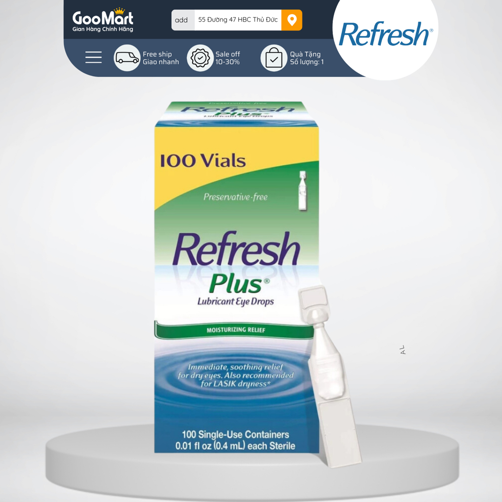 Nước mắt nhân tạo dạng tép Refresh Plus Lubricant Eye Drops Hộp 100 tép ...