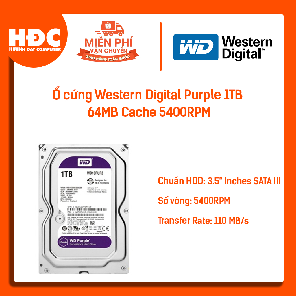 Ổ cứng Western Digital Purple 1TB 64MB Cache 5400RPM WD10PURZ ( Hàng ...