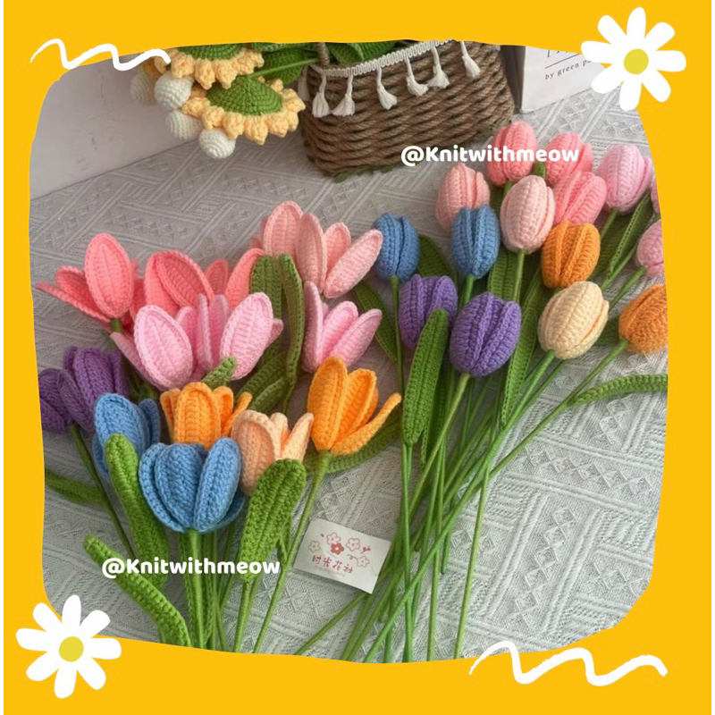 Hoa len tulip cánh(lẻ 1 hoa) handmade(có nhuỵ) | Shopee Việt Nam