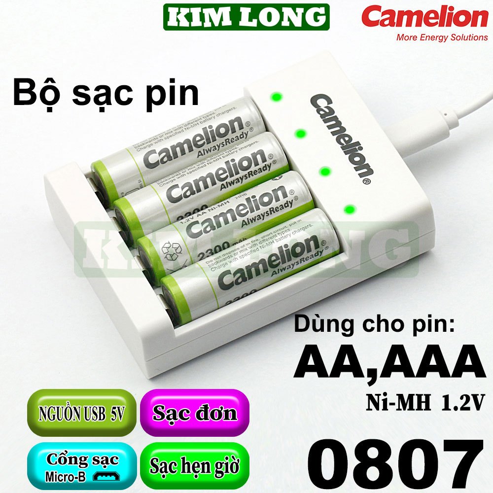 Bộ sạc Camelion BC-0807T,pin sạc AA2700mAh-AA2300mAh,AAA1100mAh,(0807 ...