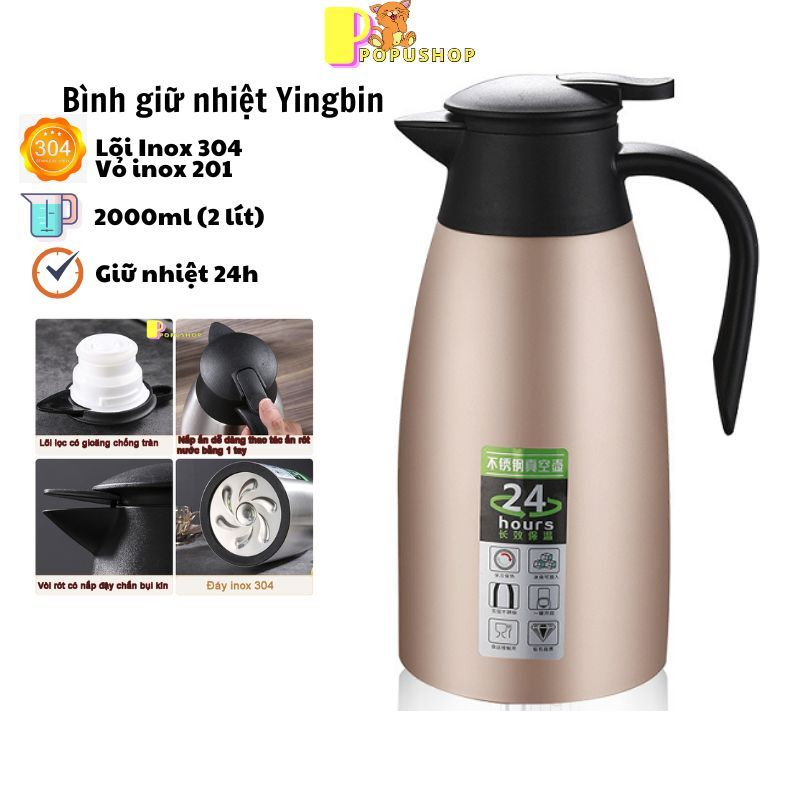 Bình giữ nhiệt inox 304 cỡ lớn chính hãng Yingbin giữ nhiệt 24h, phích giữ nhiệt inox 304, bình ...