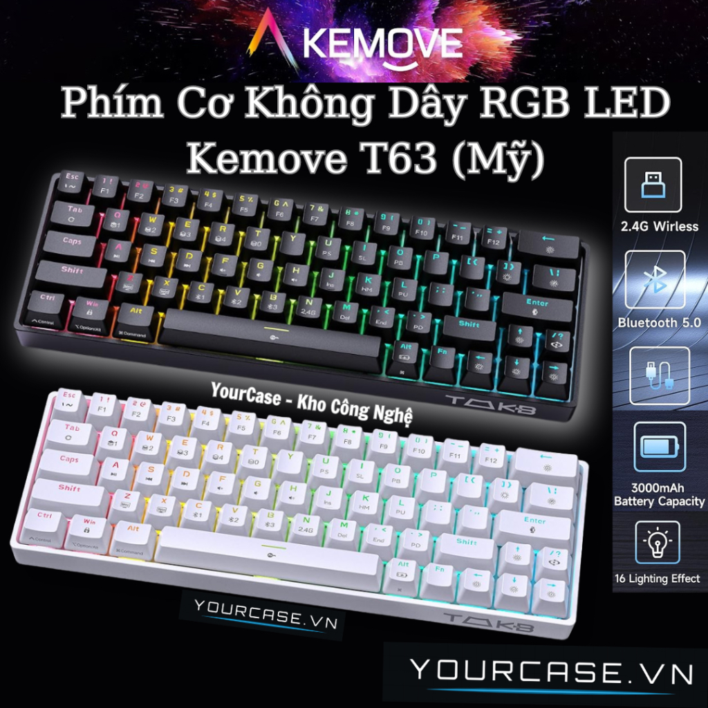 [RED] Bàn Phím Cơ Không Dây Bluetooth RGB Led, 03 Chế Độ BT5.0/2.4G/USB ...