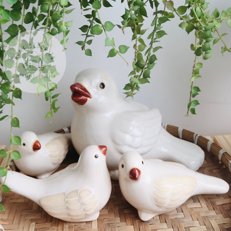 Set tượng gốm decor gia đình chim sẻ quây quần-tượng trang trí nhà cửa ...